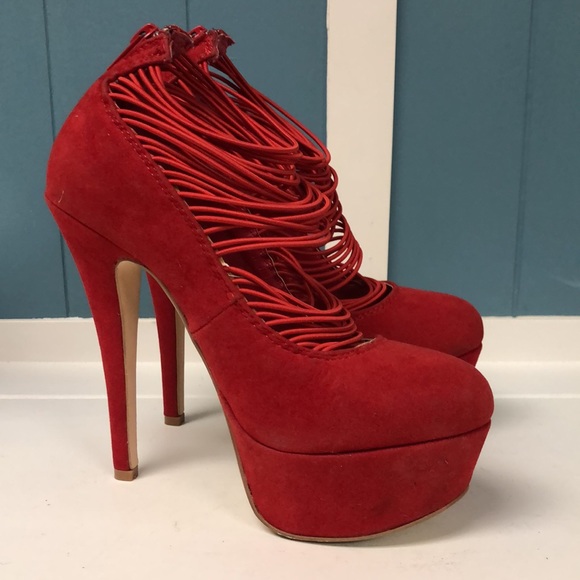 Anne Michelle | Shoes | Ann Michelle Red Elastic Strappy Faux Suede ...